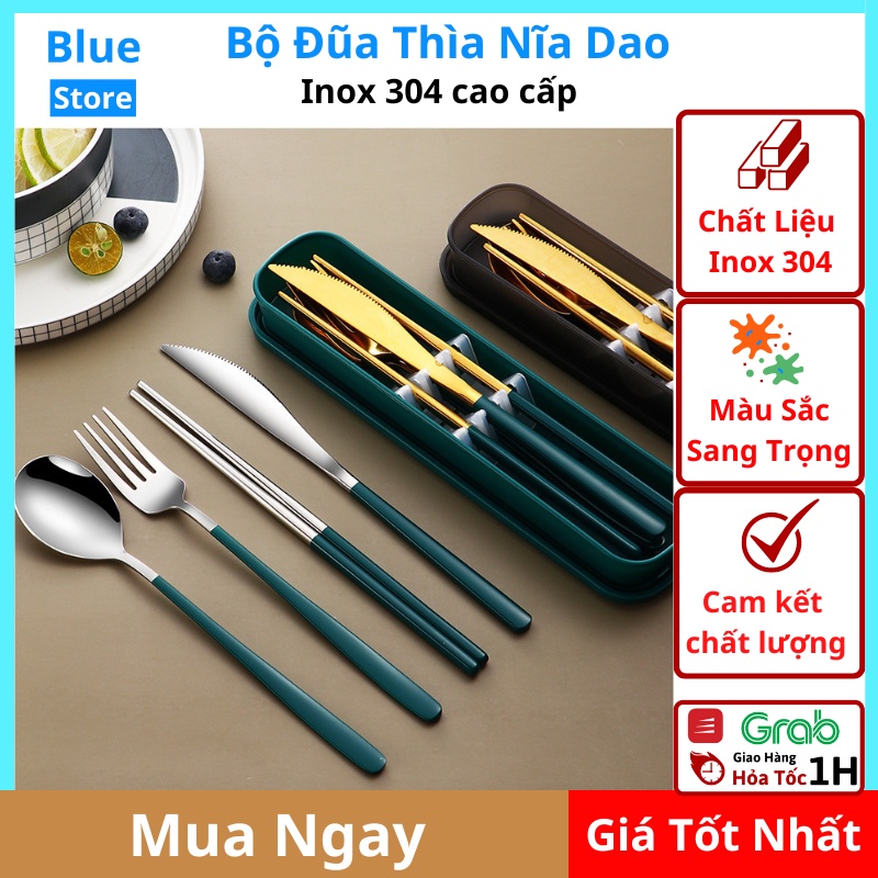 Mua Bộ muỗng đũa nĩa dao thìa inox 304 mạ vàng dụng cụ ăn cơm trưa văn ...