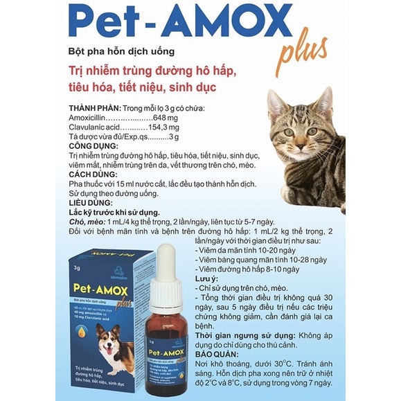 Mua 1 lọ PET - AMOX plus dùng cho bệnh hô hấp trên chó mèo giá rẻ nhất ...