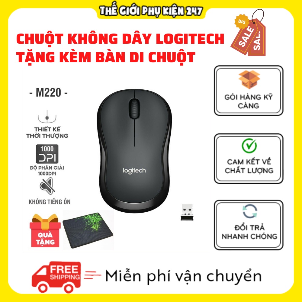 Chuột không dây Logitech Silent M220 Độ Nhạy Cao dùng cho lap top pc ...