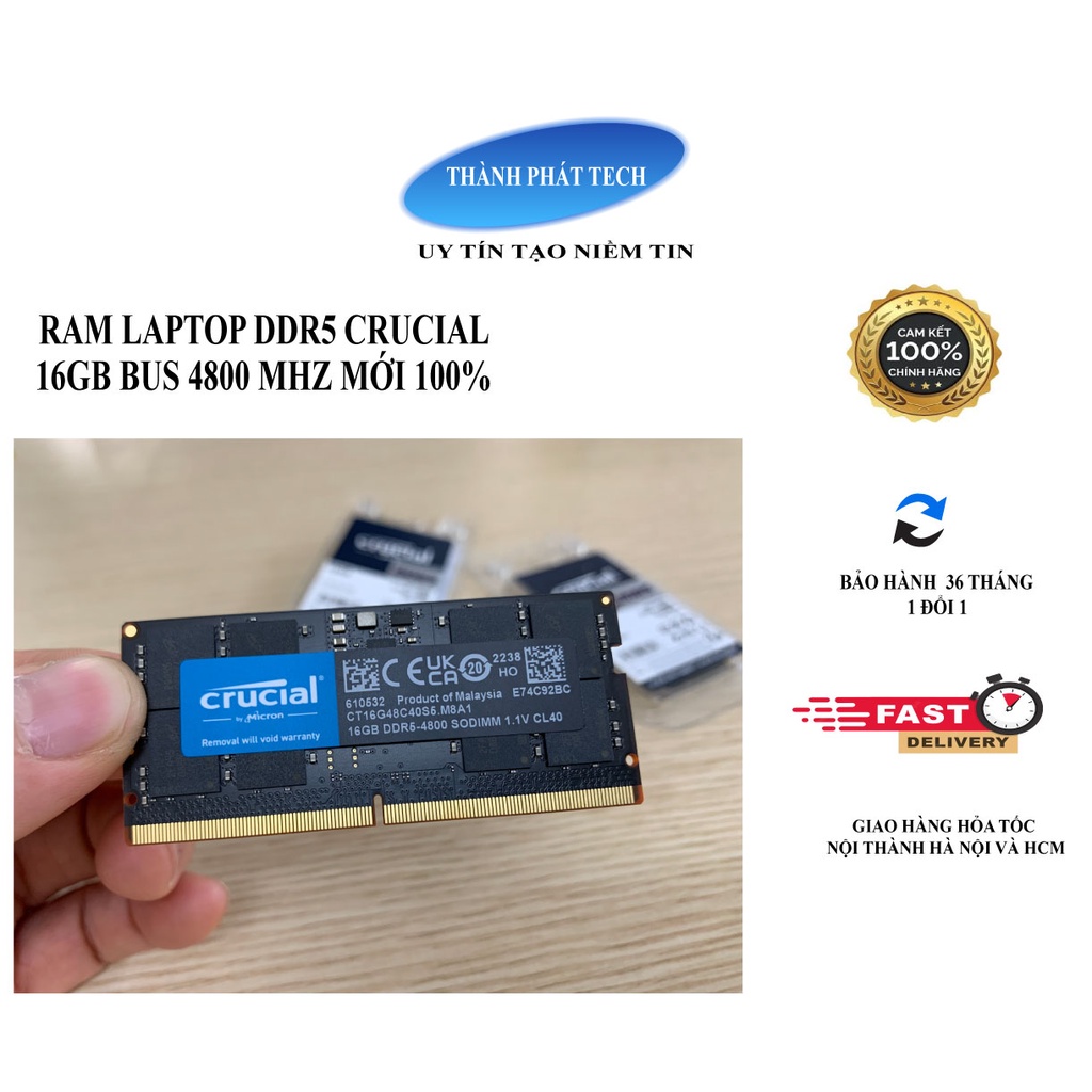 Ram Laptop DDr5 Crucial 16Gb Bus 4800Mhz.Chĩnh hãng mới 100%,Bảo hành ...