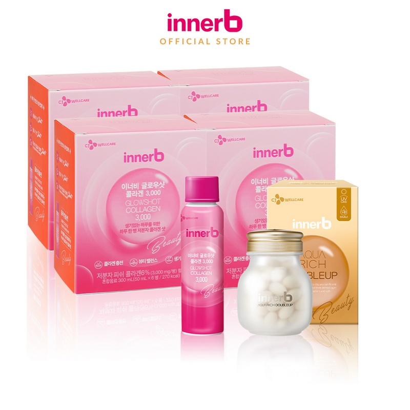 Combo giữ ẩm da sáng mịn InnerB Aqua Rich DoubleUp 4 hộp Collagen ...
