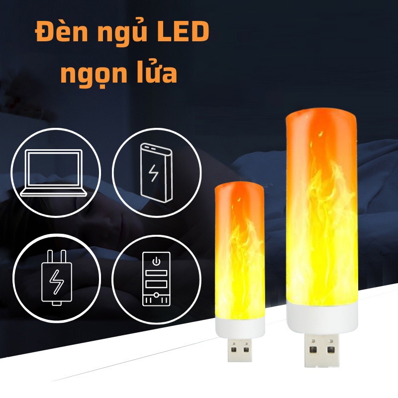 Đèn LED USB thiết kế ngọn lửa cháy dùng pin sạc dự phòng cổng USB ...