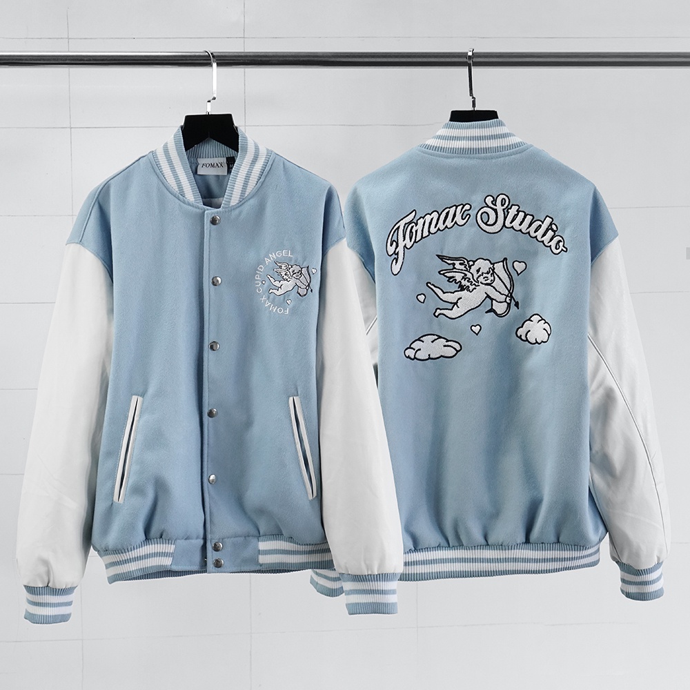 Áo khoác varsity, bomber jacket nam nữ FOMAX Cupid thêu xù thân dạ tay ...