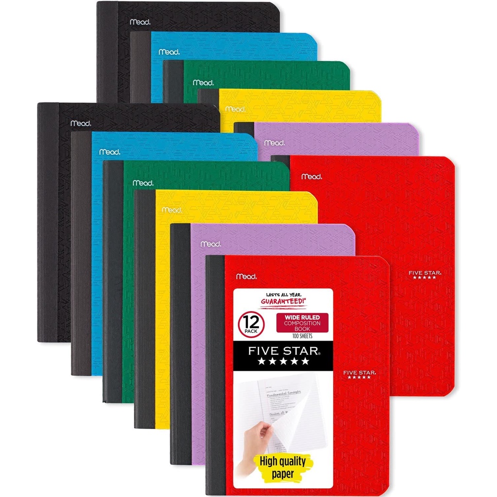 Five Star Composition Notebooks, 12 Pack, Wide Ruled Paper | Shopee ...
