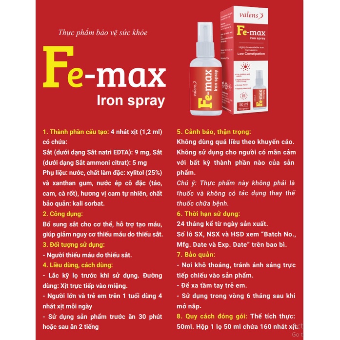 Mua (Chính Hãng + Mã Giảm 20k) Sắt xịt Femax Iron Spray Cho Bé , Fe max ...