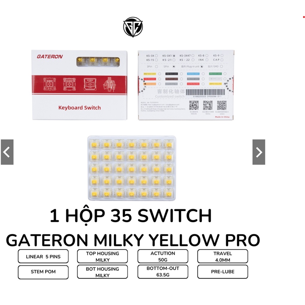 Switch Gateron Milky Yellow Pro Switch (5 pin) - Hộp đóng gói kèm khay đựng 35 Switch | Shopee ...