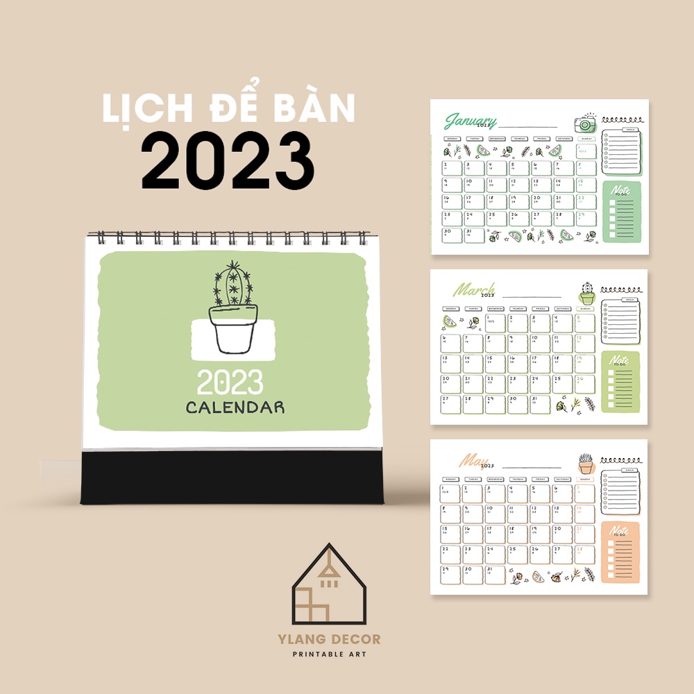 Lịch để bàn chữ A năm 2023 - có lịch âm, note - Calendar 2023 - Tone ...