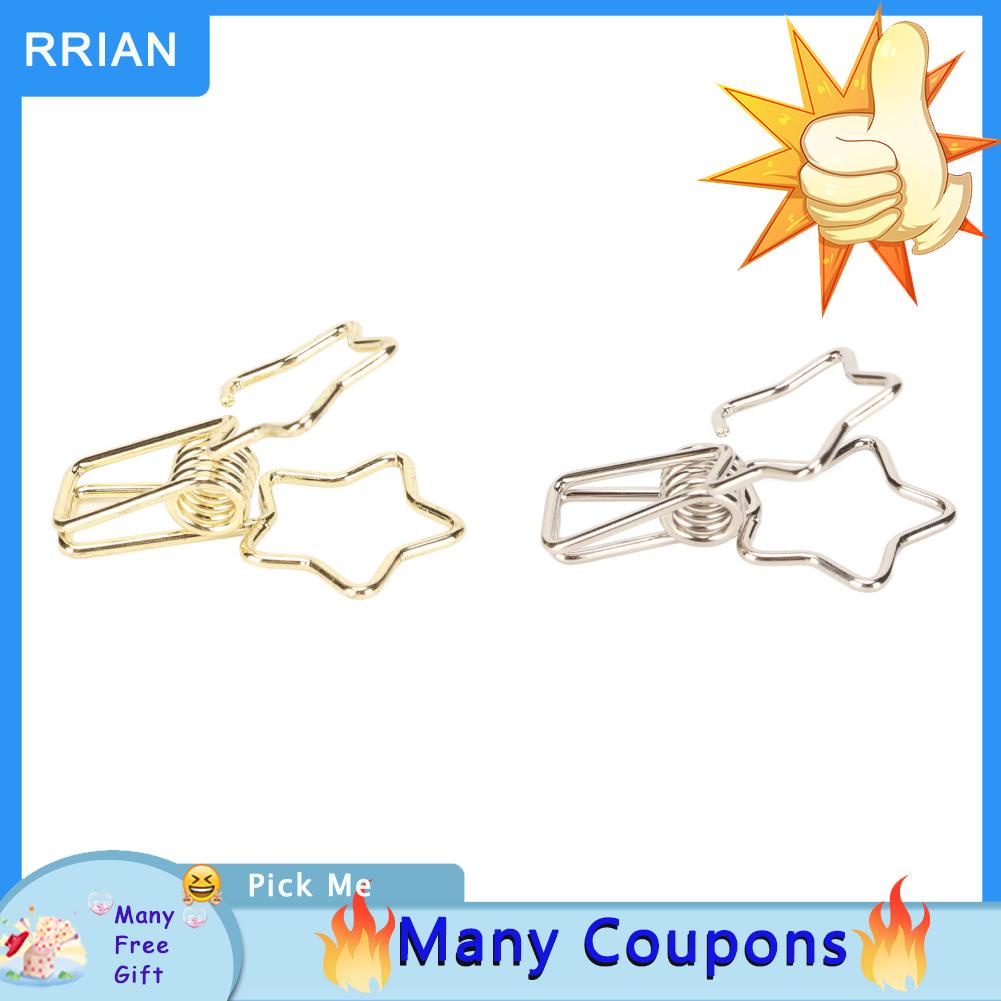 Rrianfo 100 Pcs Cute Binder Clips Cartoon Star Shape Golden Silver ...