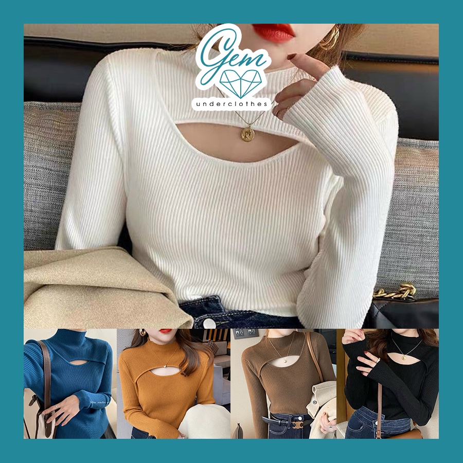 Áo giữ nhiệt len tăm cách điệu cổ cao 3cm Gem Lin | Shopee Việt Nam