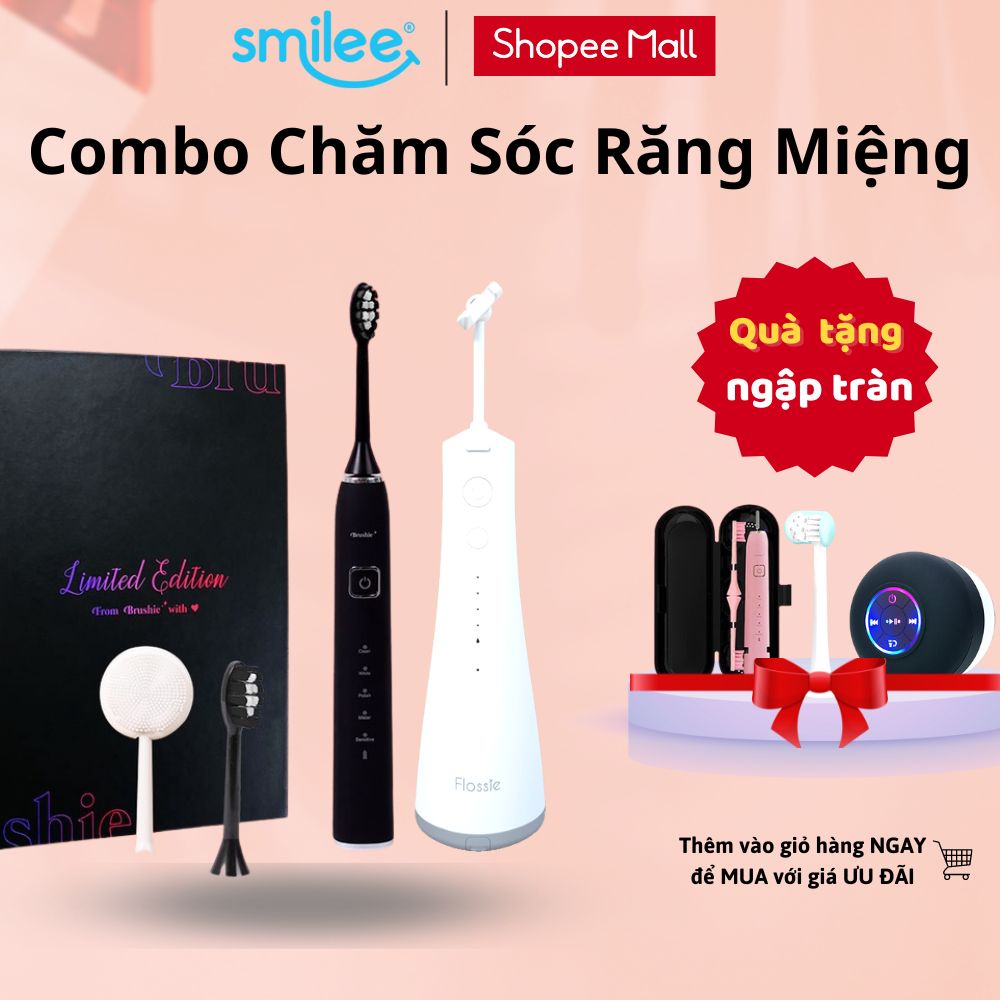Máy tăm nước 360 độ Flossie và bàn chải điện cầm tay Brushie - Combo chăm sóc răng miệng ...