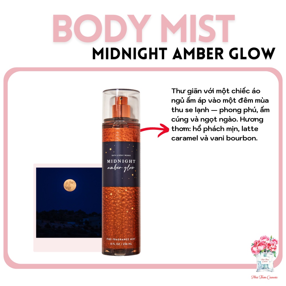 Xịt Thơm Toàn Thân Bath & Body Works Midnight Amber Glow Giúp Khử Mùi Cơ Thể 236ml | Shopee Việt Nam
