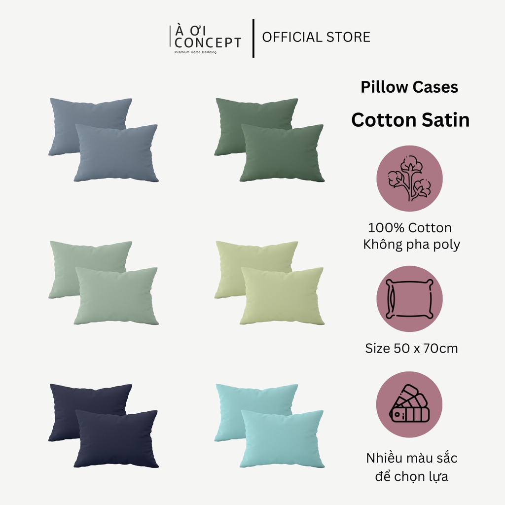 Vỏ Gối Nằm 50 x 70 cm Trơn 100% Cotton Hàn Quốc [ GIÁ BÁN : 1 CÁI ] E ...