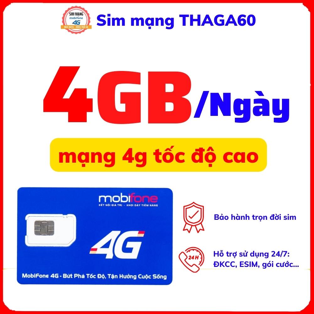 Sim 4G MobiFone gói thaga60 4Gbngày - 120GBtháng sim data mạng siêu ...