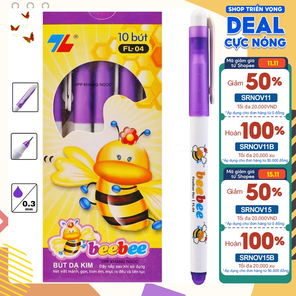 [Chính Hãng] Hộp 10 Bút Lông Kim - Bút Dạ Kim Doraemon, Beebee Mực Tím ...