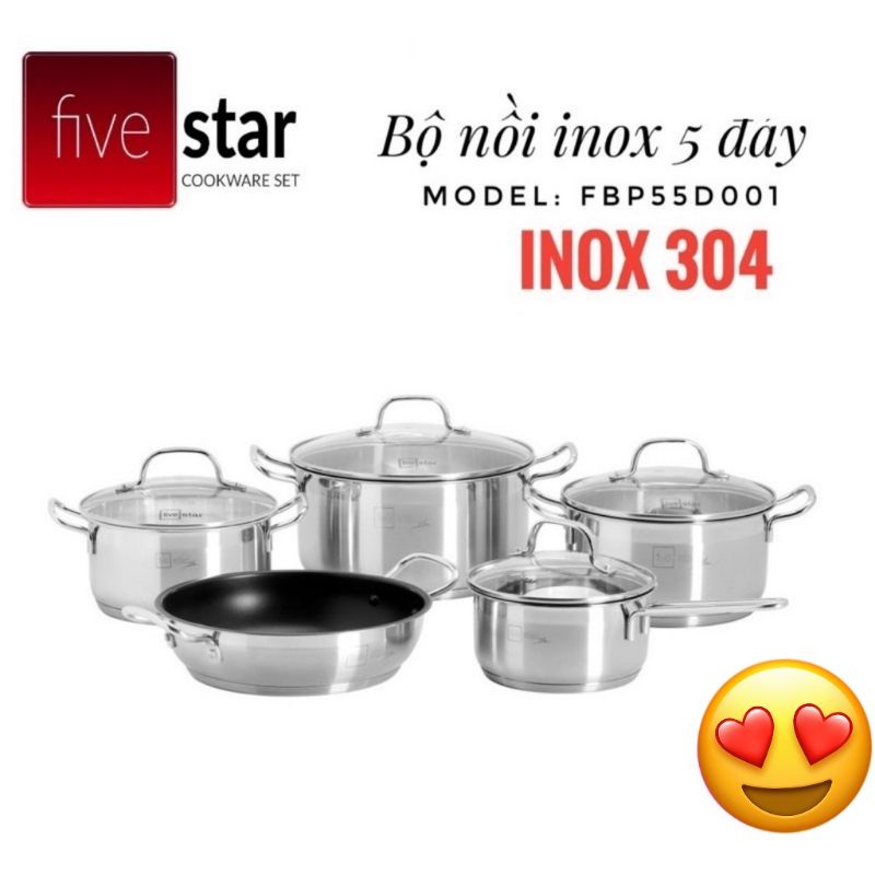 Bộ nồi inox 304 Fivestar cao cấp 5 đáy kèm chảo chống dính | Shopee Việt Nam