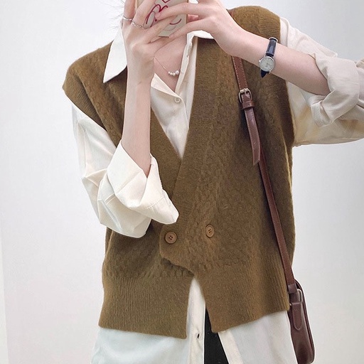 Mua Áo gile len hàn quốc, áo ghile len nữ trơn phối 2 khuy cá tính trẻ ...