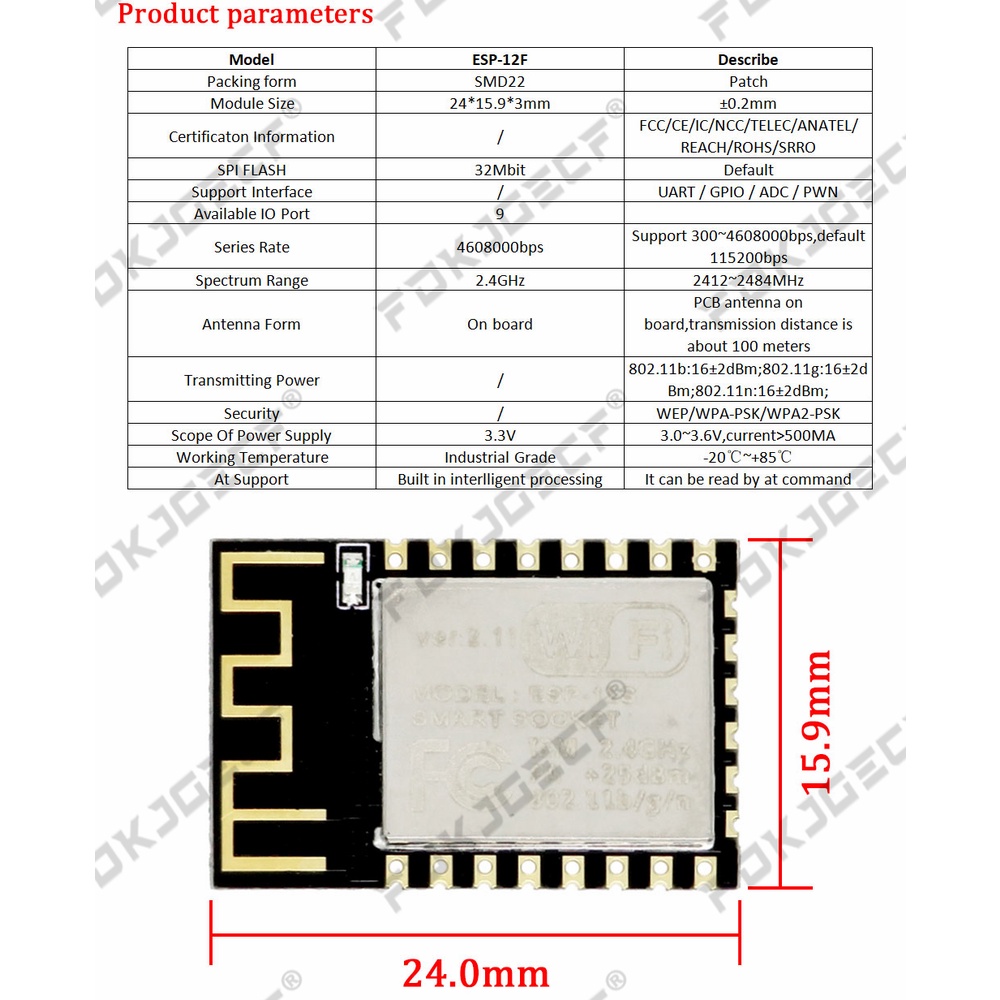 Mô Hình WIFI ESP8266 ESP-12 ESP-12E ESP-12F ESP-12S ESP12 Chuyên Dụng ...