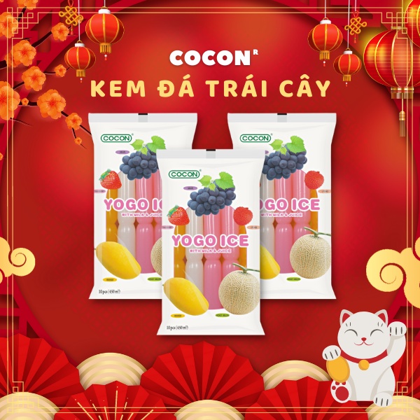 Combo 3 Gói Kem Đá Trái Cây Cocon Yogo Ice Mixed (450ml x 3pkts ...