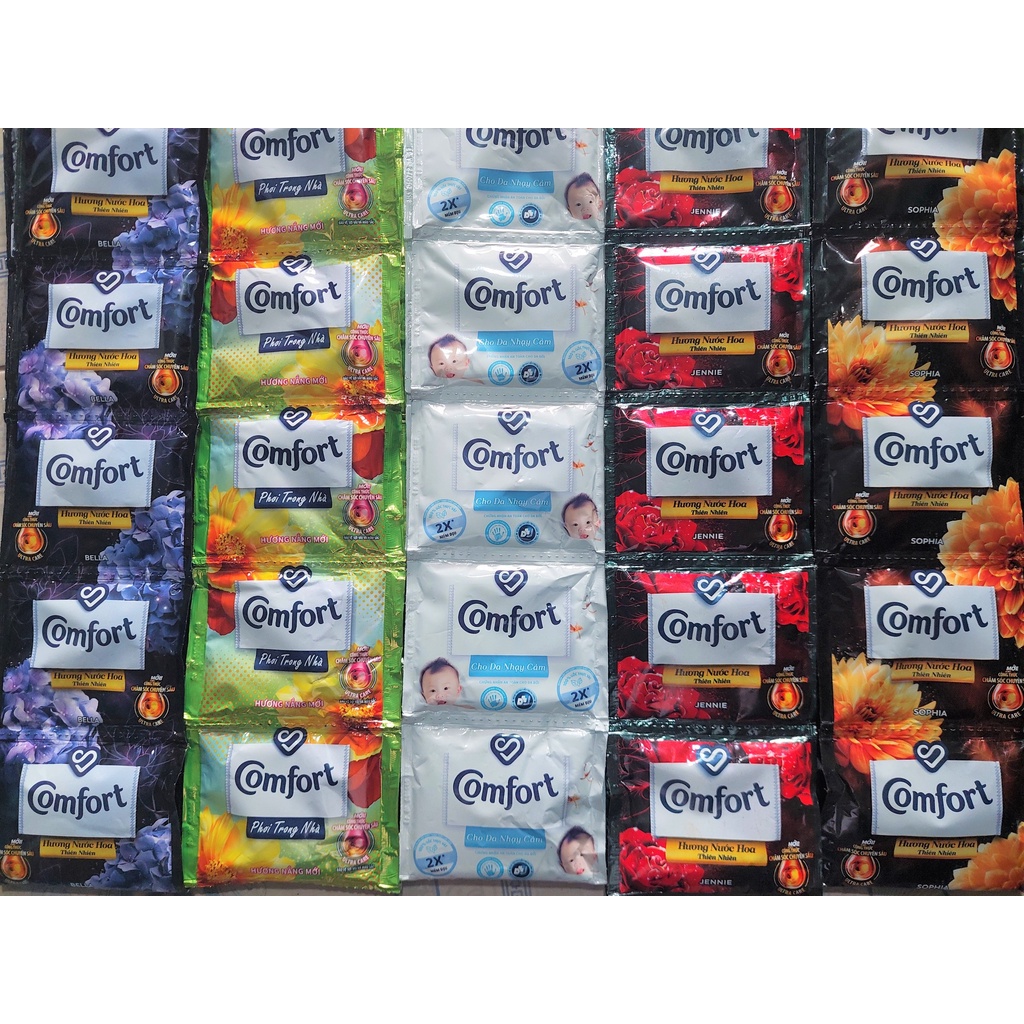 Mua Gói nước xả vải downy, comfort 20ml xanh, tím, đen, đỏ, vàng đủ màu ...