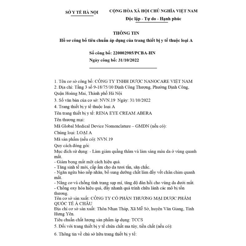 Mua Kem thâm mắt Rena Abera giúp giảm thâm mắt, bọng mắt, nếp nhăn vùng ...