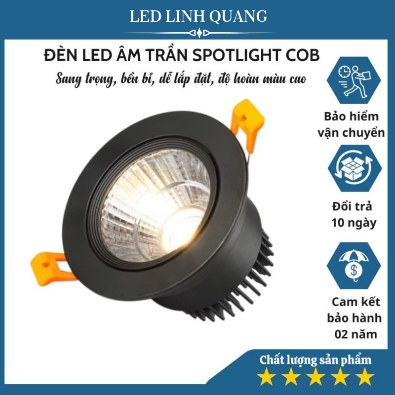 Đèn LED âm trần spotlight COB 7W/10W/12W vỏ đen | Shopee Việt Nam