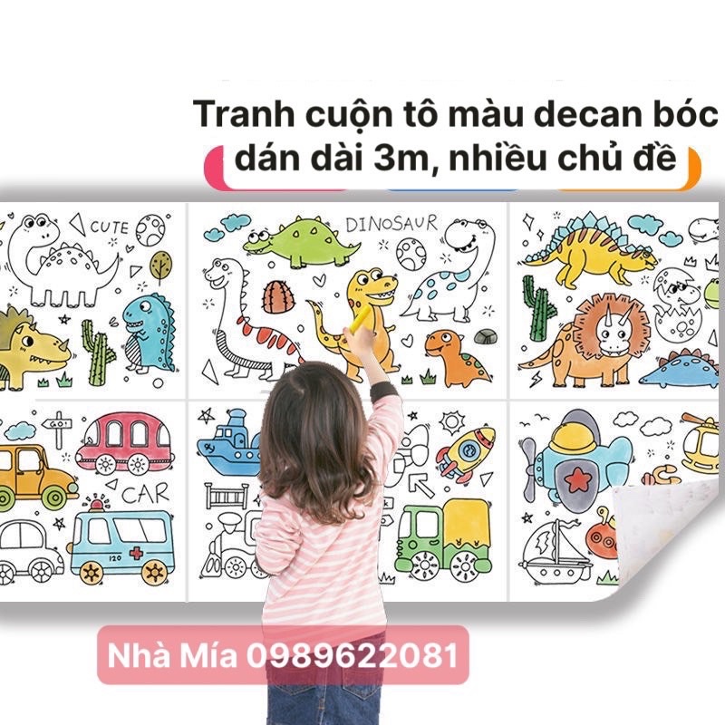 Mua Cuộn tranh tô màu 3m có thể cắt dán làm sticker dài 3m rộng 30cm ...