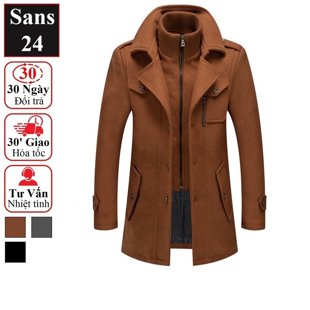 Áo khoác nam cao cấp Sans24 dạ len lông cừu ấm big size to đại 80kg ...