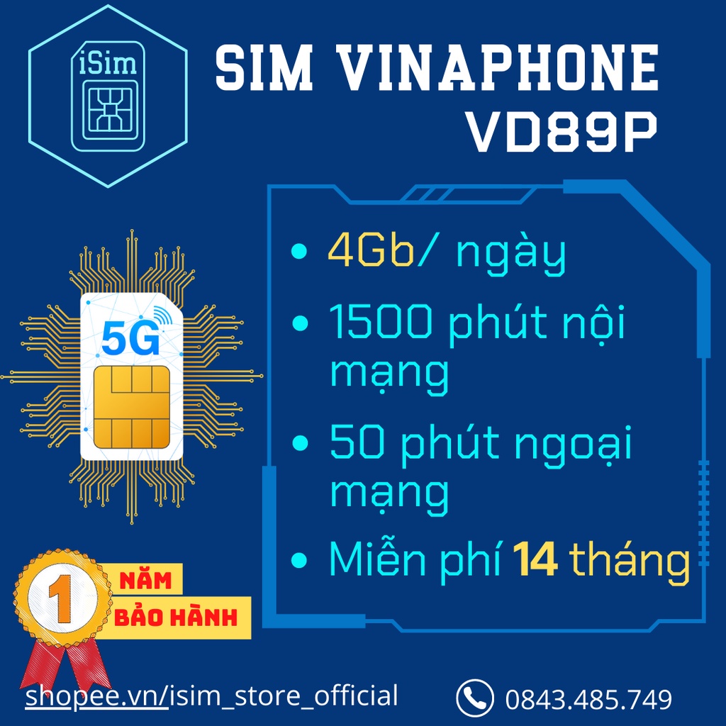 [Có Esim] Sim 5G Vinaphone VD89P- 4Gb/ngày [MIỄN PHÍ 16 THÁNG SỬ DỤNG ...