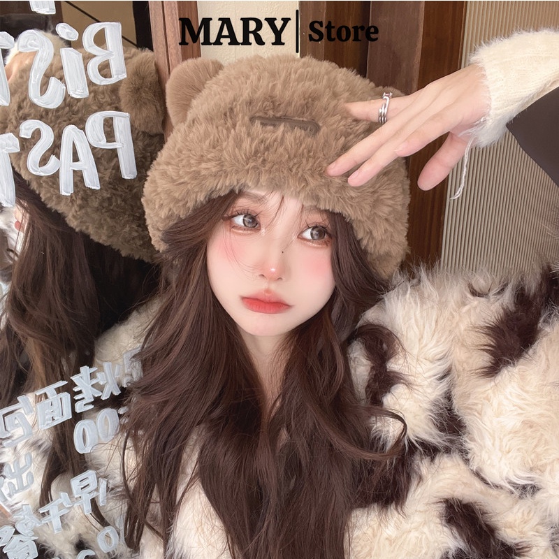 Mũ len nữ MARY nón len trùm đầu lông thỏ beret nam nữ phong cách thời ...