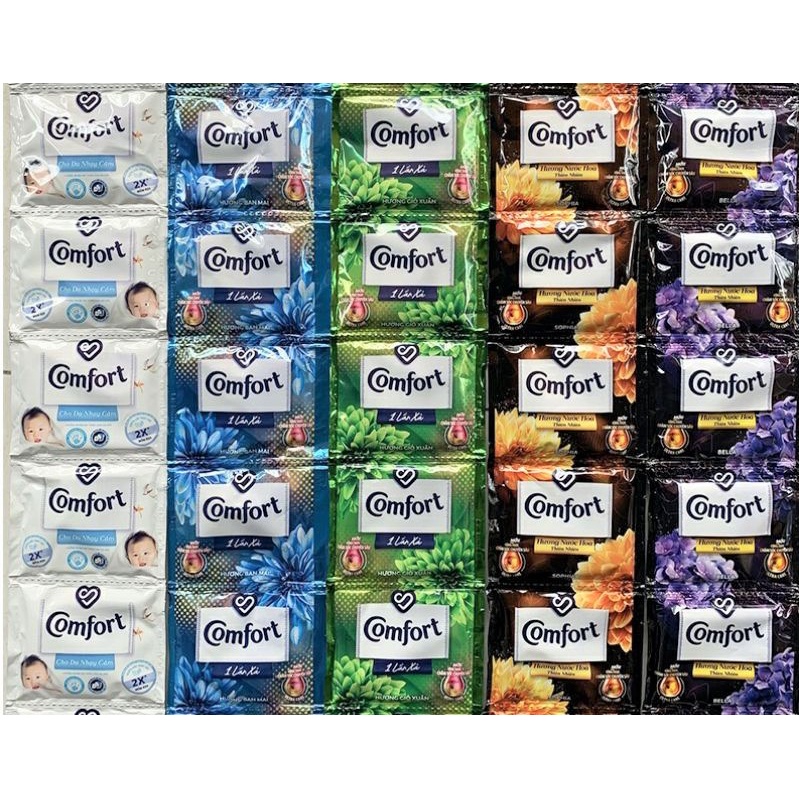 Mua Gói nước xả vải downy, comfort 20ml xanh, tím, đen, đỏ, vàng đủ màu ...