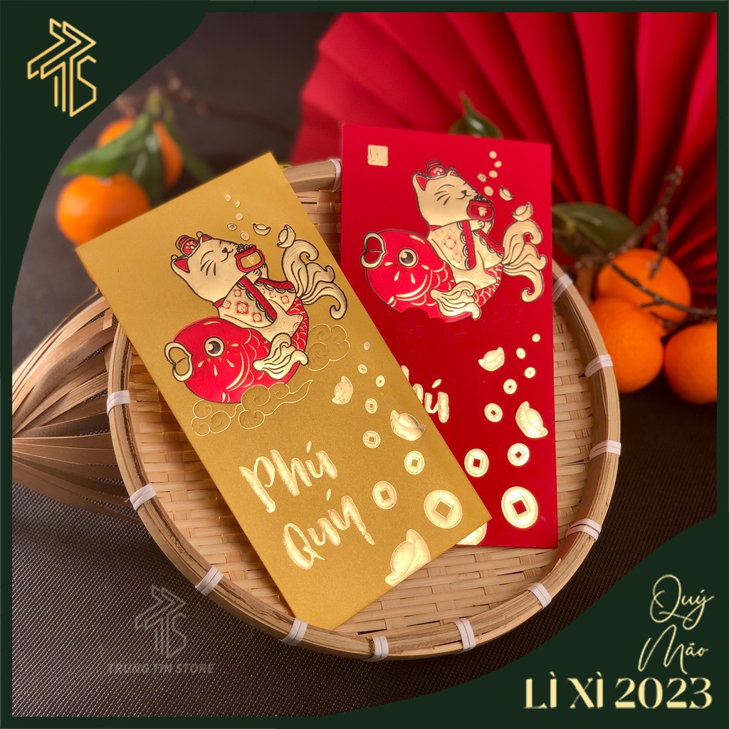 Mua Bao lì xì Tết 2023, li xi tet mẫu Mèo Phú Quý, hoạ tiết ép kim, dập ...