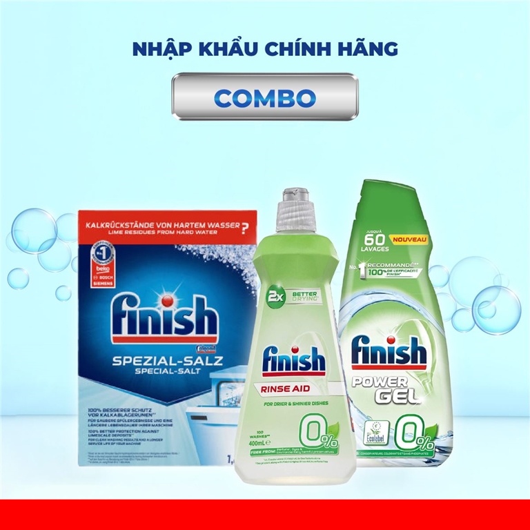 Mua Combo Nước rửa bát Finish Gel eco + muối finish 1.2kg + nước trợ xả ...