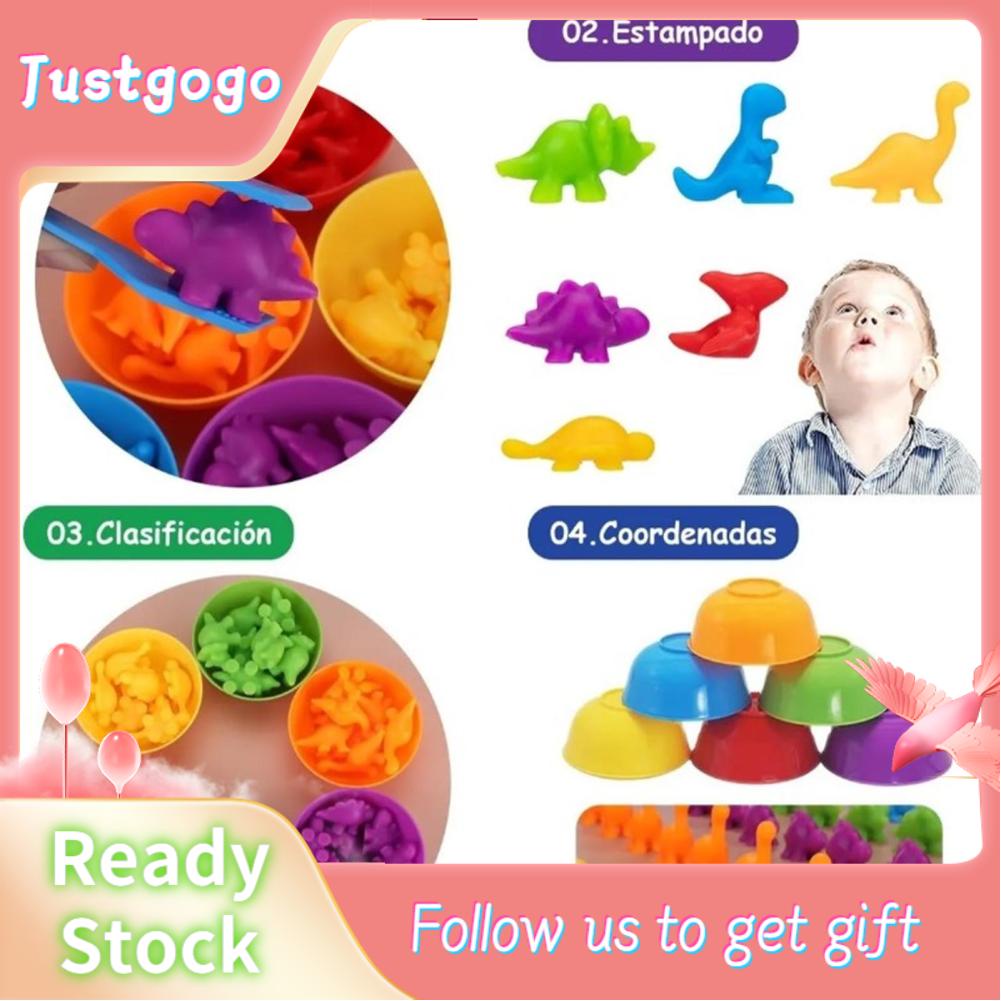 Justgogo Toddler Color Classification Toys Dinosaurs Toy with Bowls and ...
