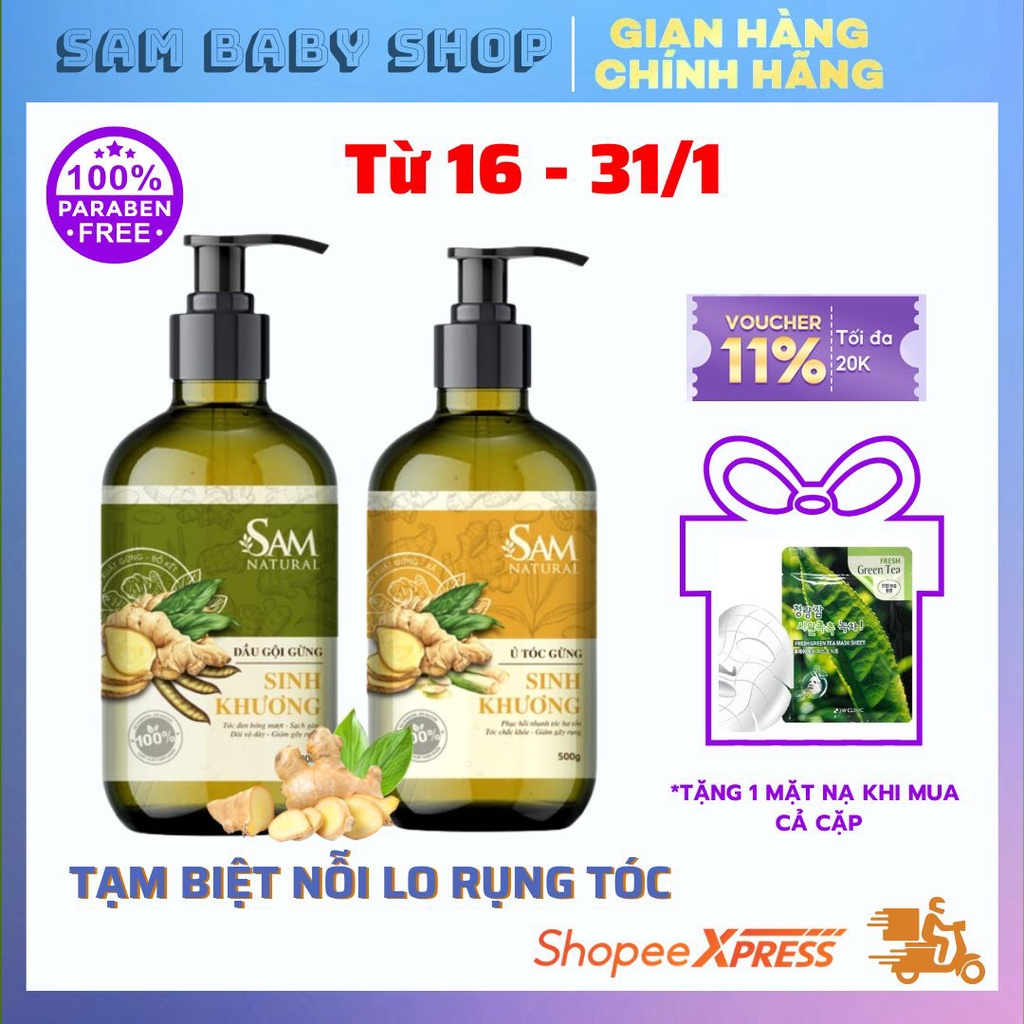 Cặp dầu gội đầu, dầu gội gừng xả Sinh Khương Sam Natural - Dầu gội mọc ...