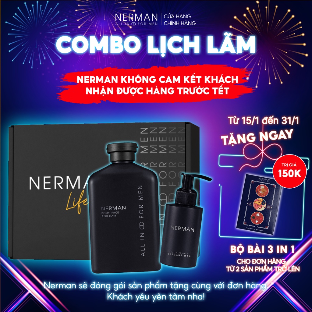Mã COSNM32 - 8 đơn 250K Combo Manly Nerman -Sữa tắm gội hương nước hoa ...