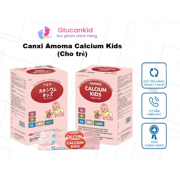 Mua Canxi Amoma Calcium Kids hộp 20 gói - Bổ sung Canxi, Vitamin D3, Vitamin K2 MK7, Kẽm, Lysin ...
