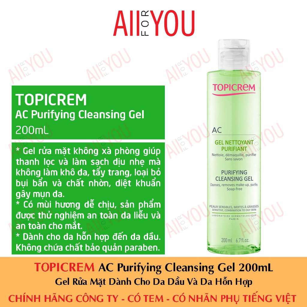 [CHÍNH HÃNG] TOPICREM AC Purifying Cleansing Gel 200mL - Gel Rửa Mặt ...
