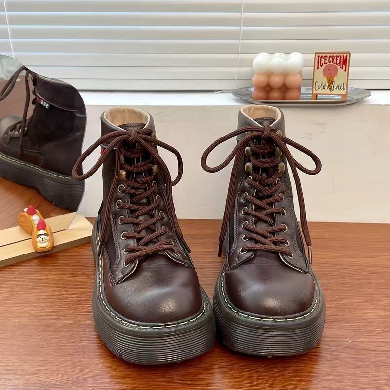 Mua Giày boot nữ martin dây buộc đế bánh mì phong cách học sinh Anh ...