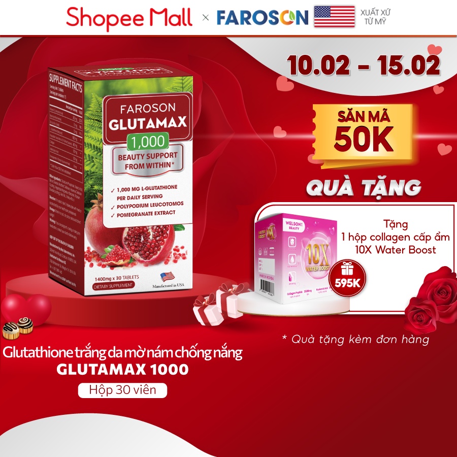 Viên Uống Trắng Da Glutathione Giảm Nám Chống Nắng Faroson Glutamax hộp 30 viên - MixASale
