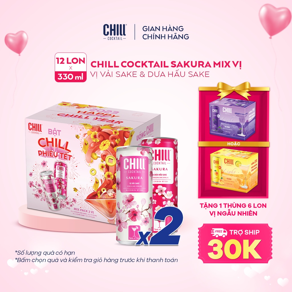 Combo 2 Thùng 6 lon Chill Cocktail Sakura mix vị Vải Sake & Dưa Hấu ...