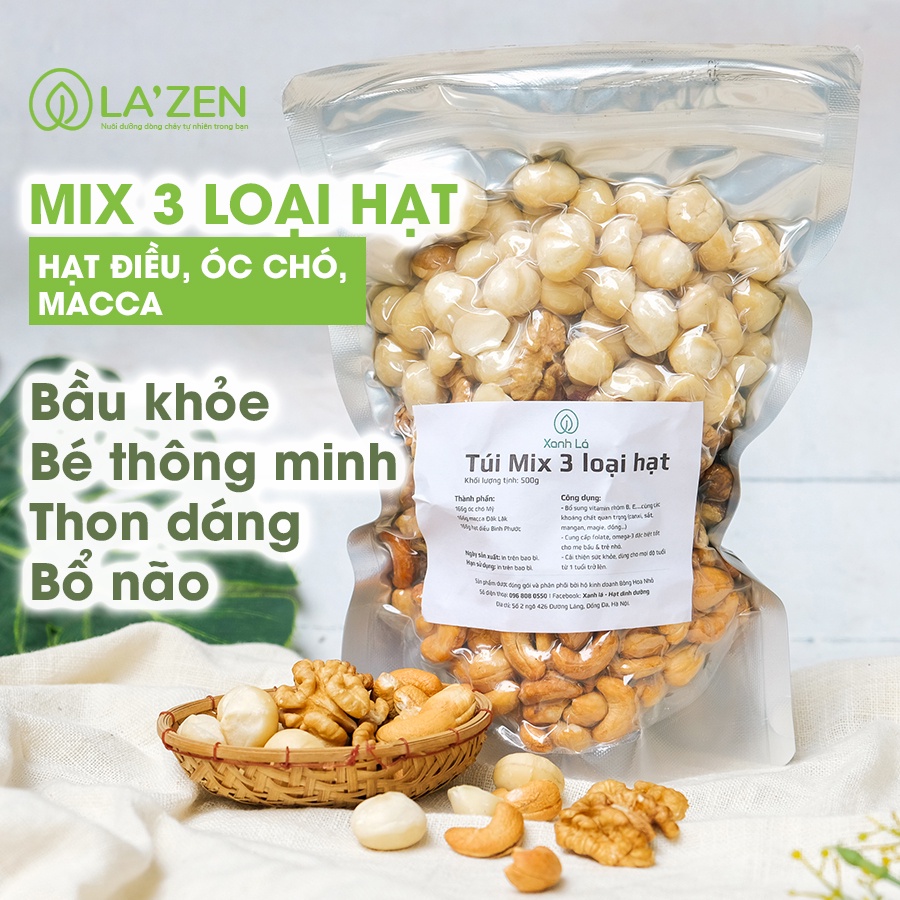 500g Hạt dinh dưỡng mix 3 cho mẹ bầu (macca óc chó hạt điều) hạt Lazen ...