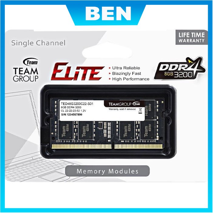 Ram laptop TEAM ELITE TED48G3200C22 - S01 DDR4 4Gb 8Gb 16Gb bus 3200 ...