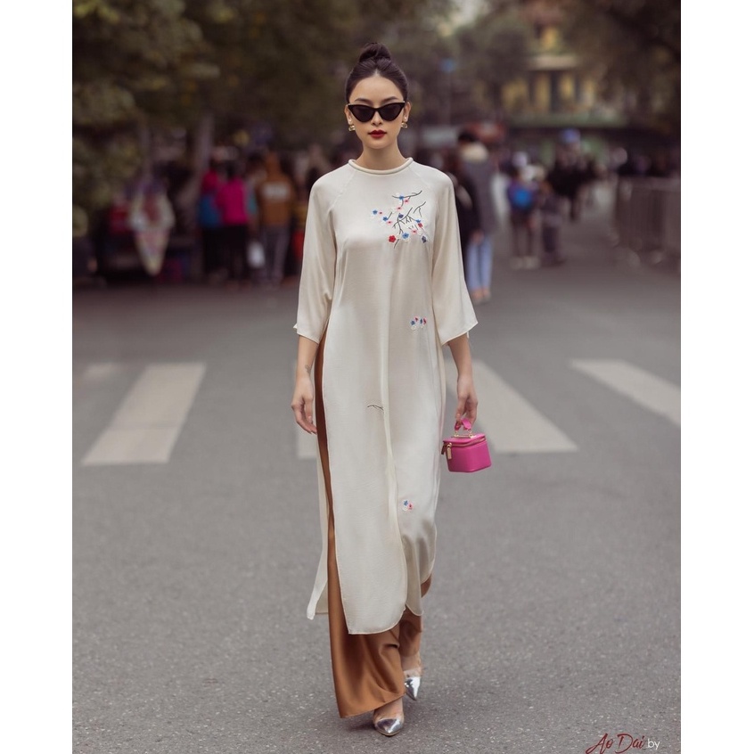 Mua (Hàng Mới)Áo Dài Cách Tân Dáng Xuông Cổ Tròn Tay Lỡ Họa Tiết Thêu ...