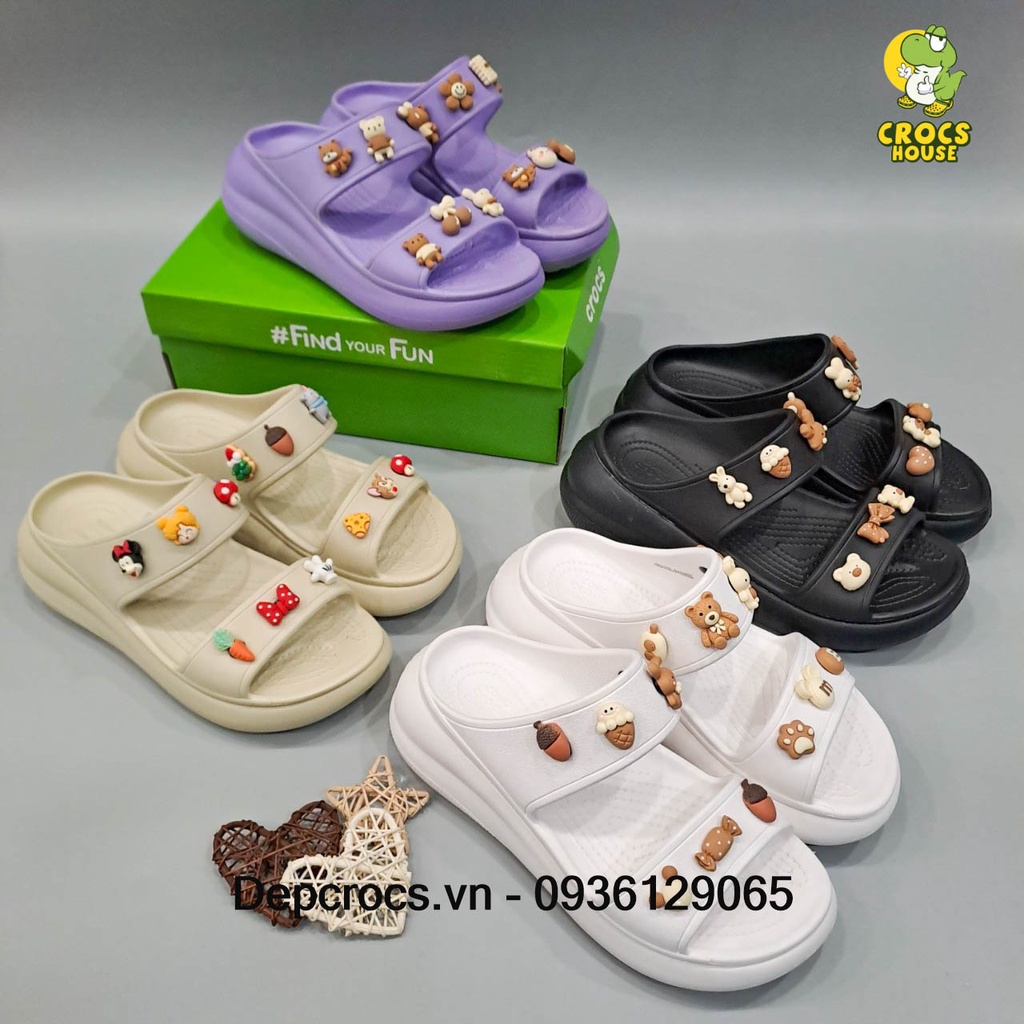 Dép quai ngang crocs nữ đế cao 5cm, dép lê bánh mỳ crocs crush hình ...