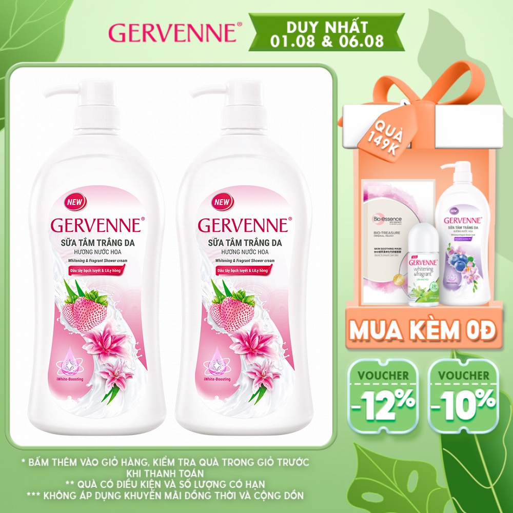 Combo 2 Sữa tắm trắng da hương nước hoa Gervenne Dâu Tây Bạch Tuyết và ...