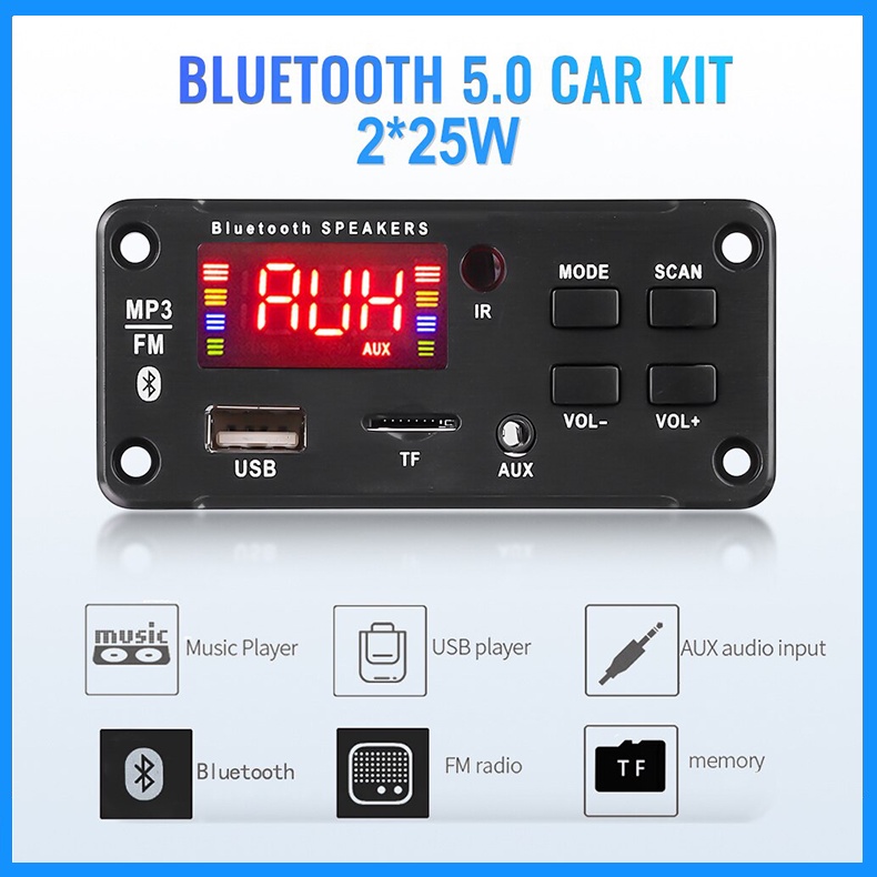 Mua Bảng mạch âm thanh 12V Bluetooth 5.0 USB FM TF AUX không khuếch đại có màn hình lớn giá rẻ ...