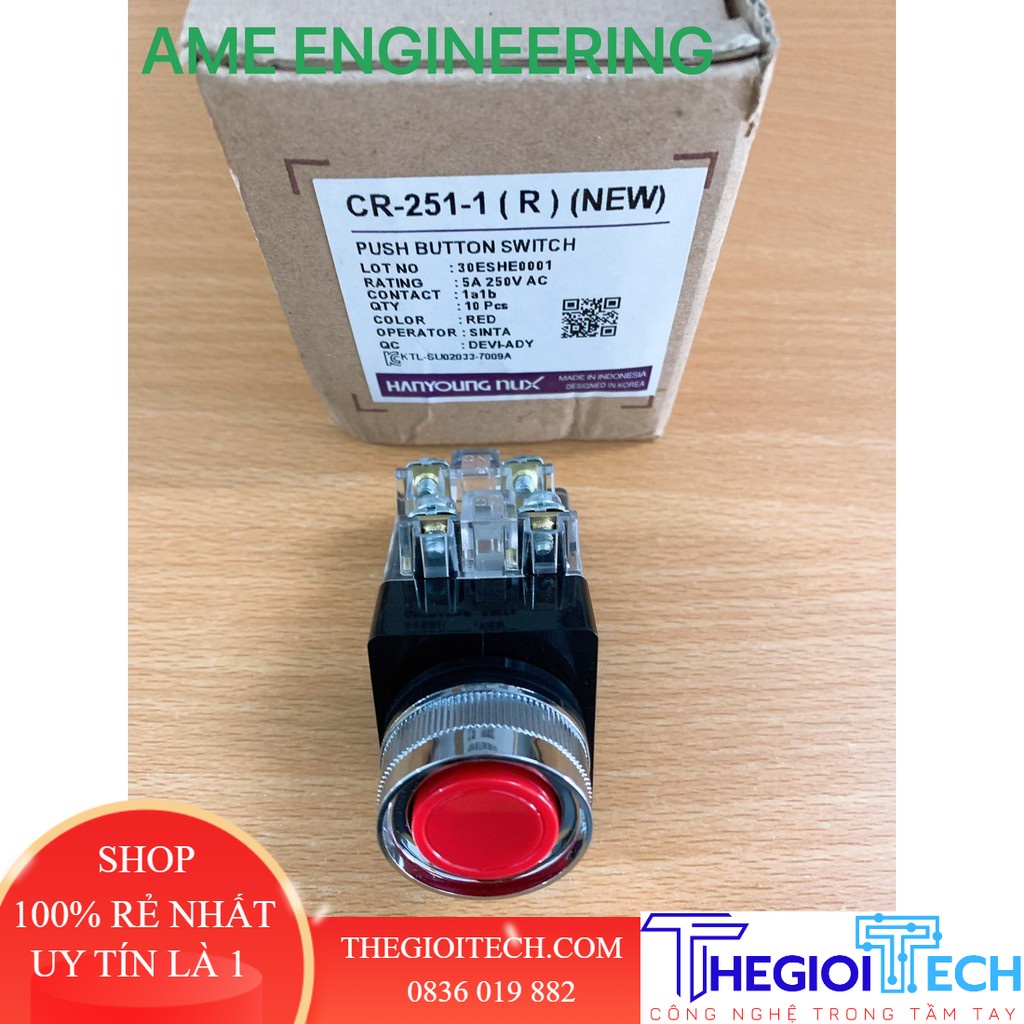 Nút nhấn màu đỏ Hanyoung CR-251-1 (R), phi 25, tiếp điểm 1NO+1NC - Hàng ...