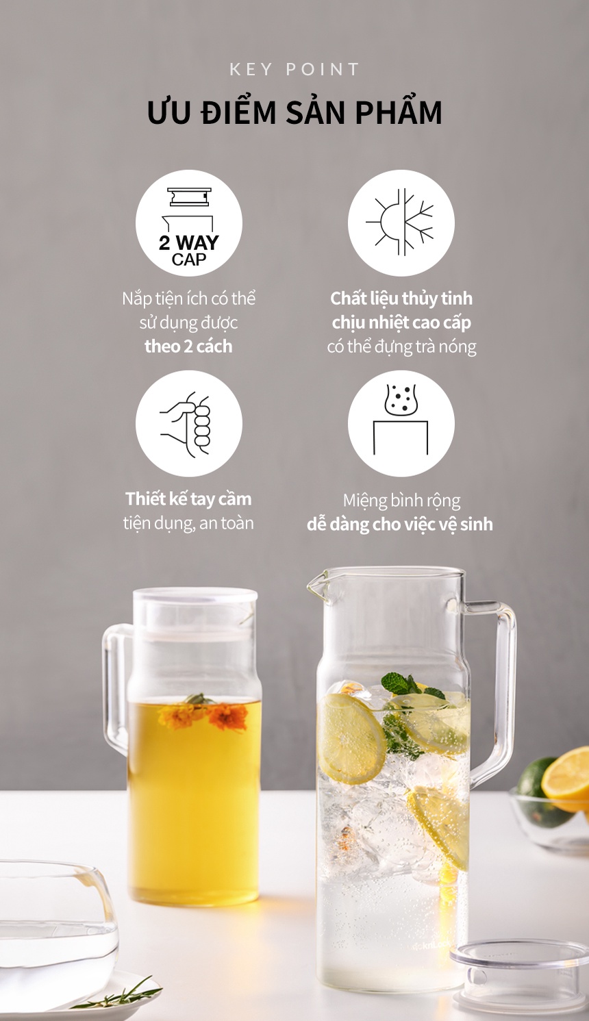 Bình nước thủy tinh chịu nhiệt Borosilicate Lock&Lock Metro Glass Jug 1 ...