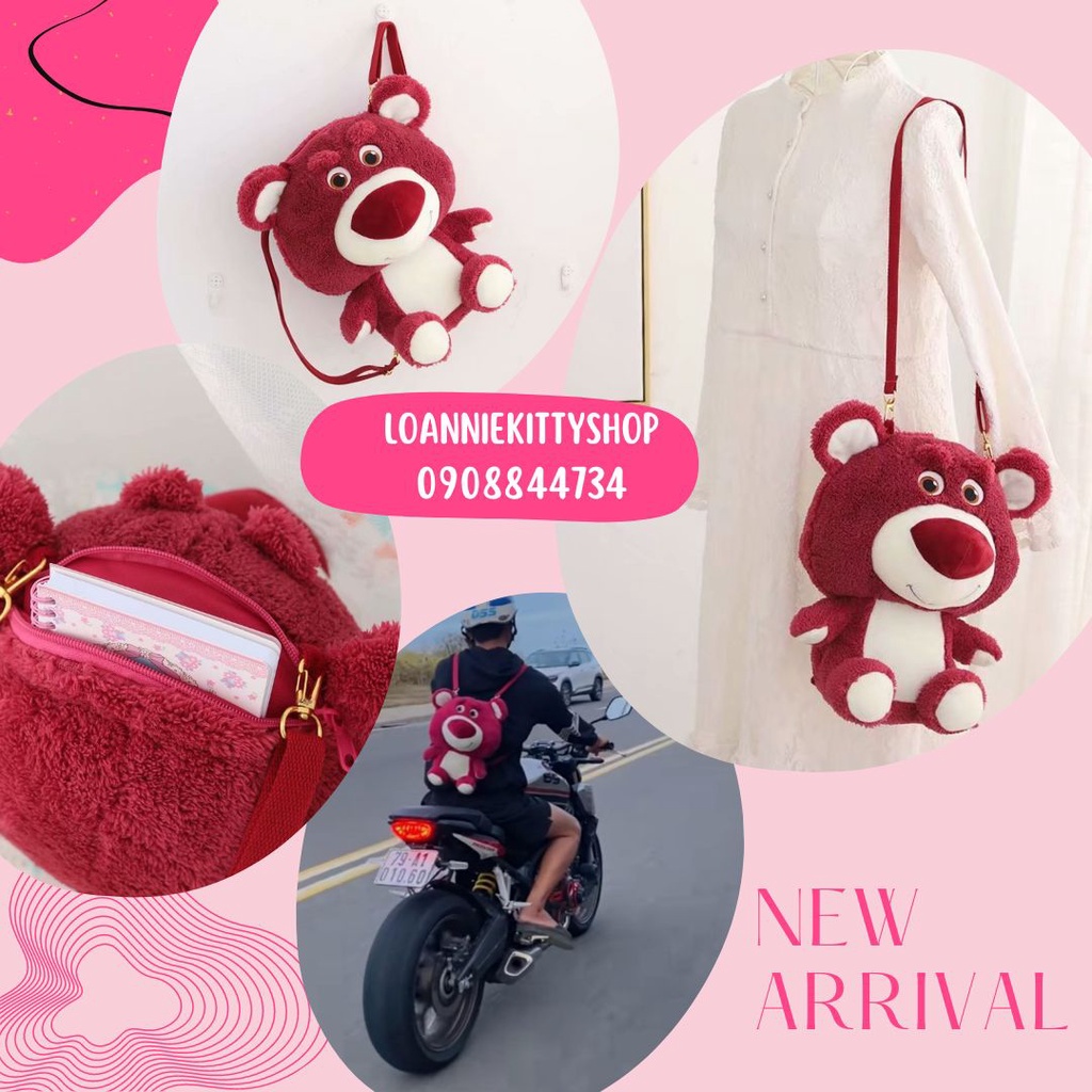 CÓ SẴN balo gấu dâu Lotso bear hoạt hình dễ thương hoạt hình hottrend thời trang thu đông - MixASale