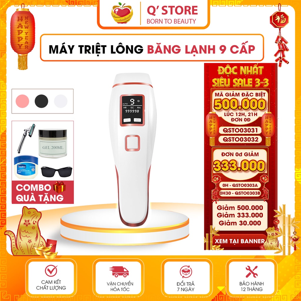Máy triệt lông vĩnh viễn băng lạnh 9 cấp mini IPL PRO Đa năng, Trẻ hóa da, Triệt lông vĩnh viễn ...